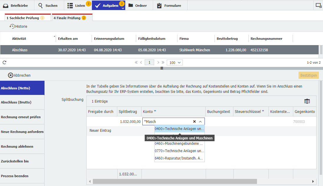 Wie funktioniert die Kontierung / Splitbuchung?