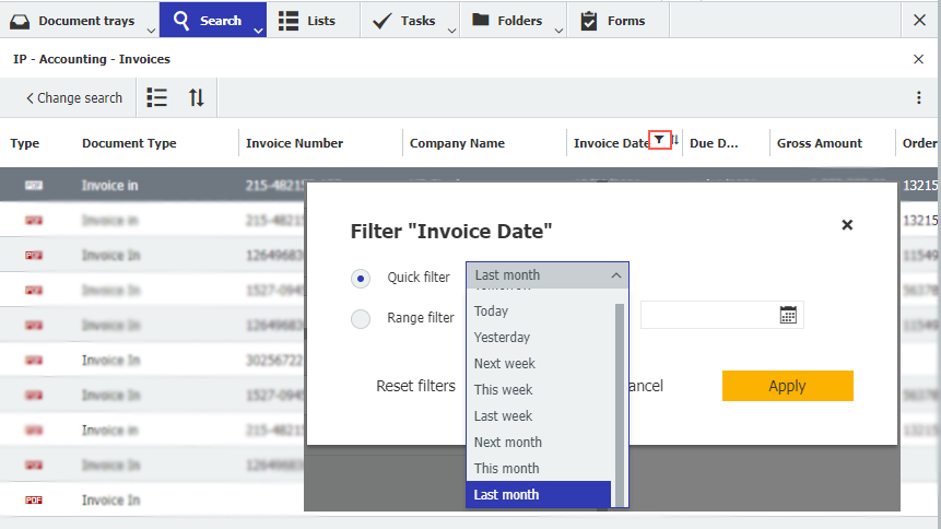 See key documents quickly: by date filter