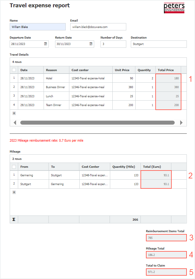 More automation possible with table calculation in forms