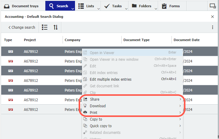 All at once: send or print multiple documents