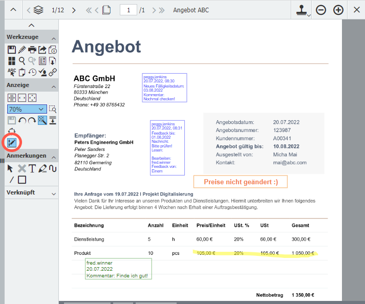 Tipp: Stempel auf Dokument aus- und einblenden