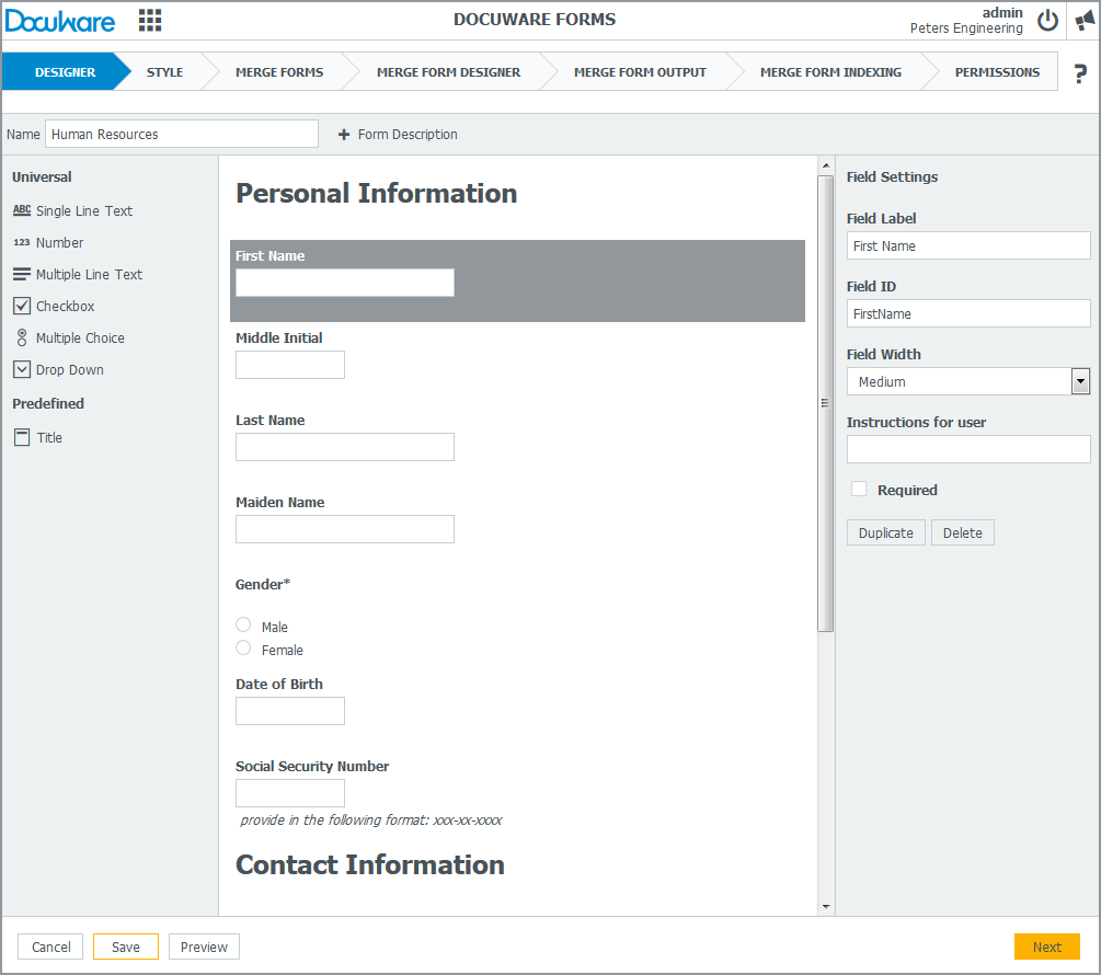 DocuWare Forms: Employee On-boarding