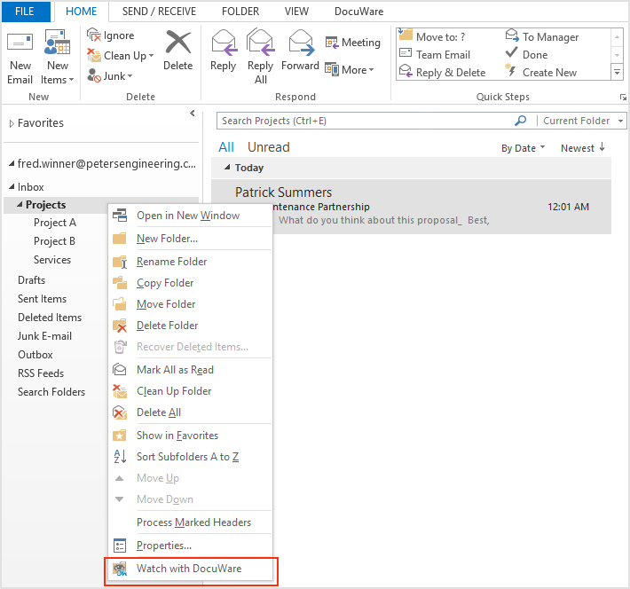 Outlook: Automatic Indexing & Storage of Email