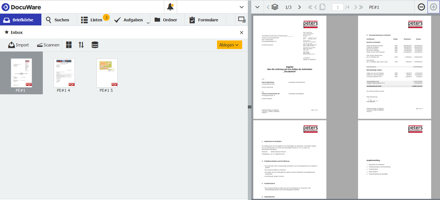 Dokumente im Briefkorb neu sortieren und zusammenheften