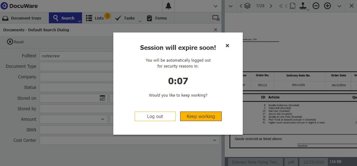 Security measure: Automatic logout for inactivity