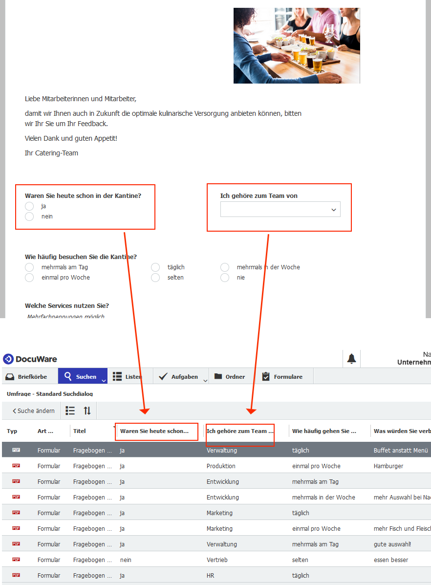 Online-Umfrage mit DocuWare Formular: Antworten auswerten