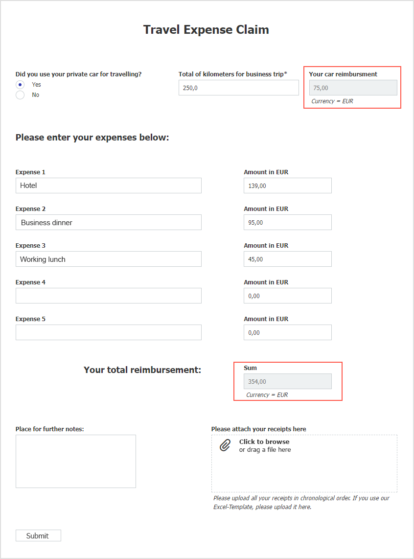 Lassen Sie Ihr Formular für Sie rechnen