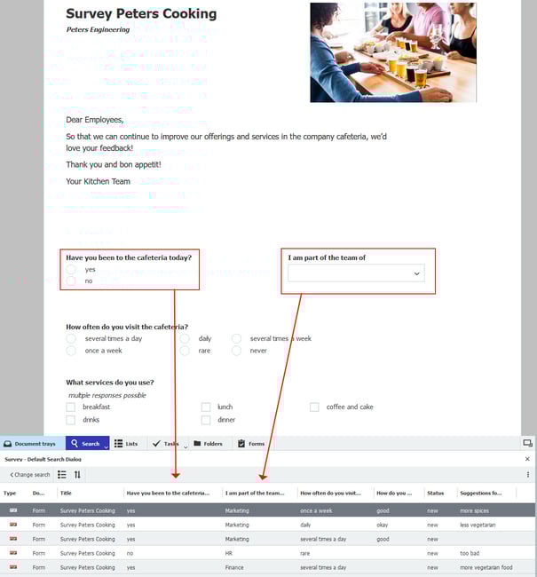 Online surveys using DocuWare forms: Options for analyzing responses